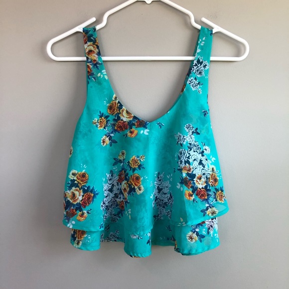 iris | Tops | Iris Floral Turquoise Cropped Tank Top Xs | Poshmark